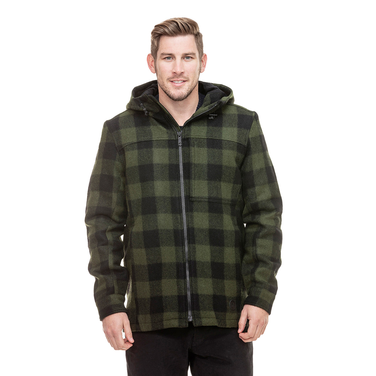 Swanndri Hudson Wool Hoodie - Olive/Black Check